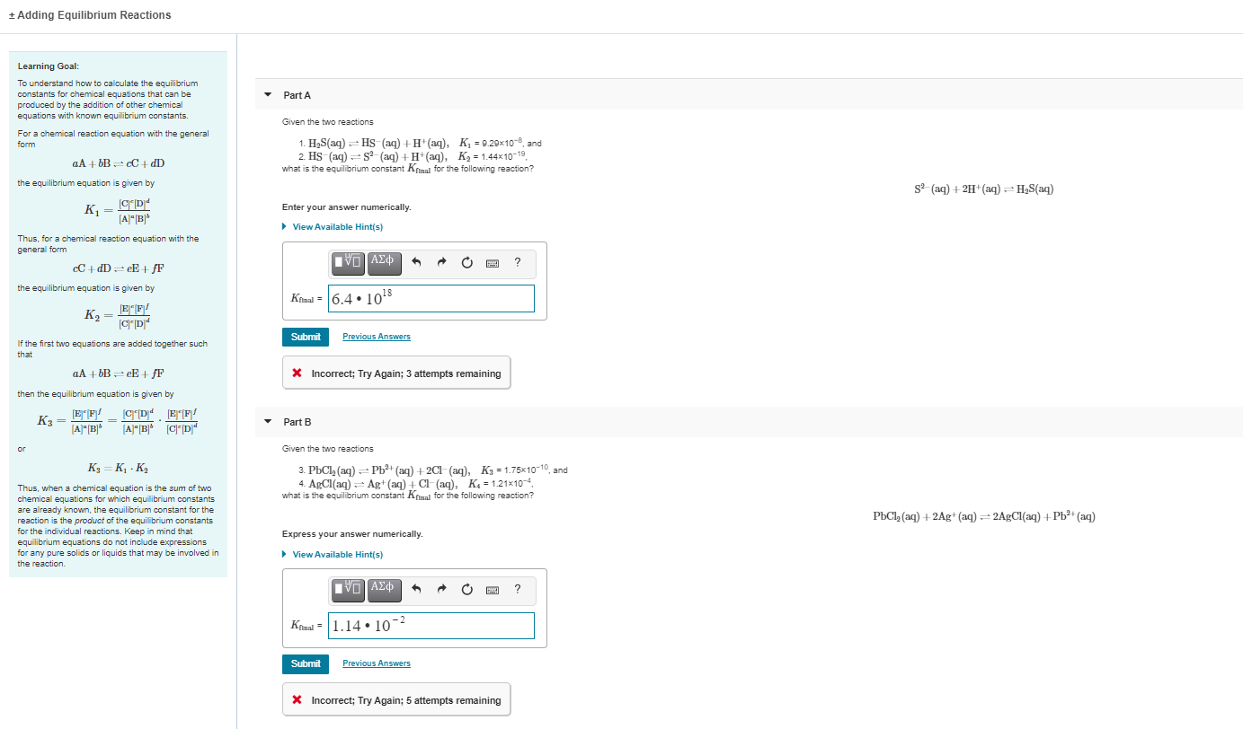 Solved Adding Equilibrium Reactions Learning Goal: Part A To | Chegg.com