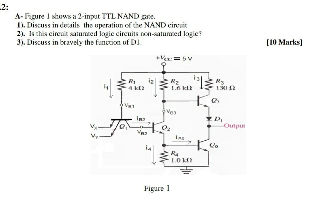 Solved -2: A- Figure 1 shows a 2-input TTL NAND gate. 1). | Chegg.com