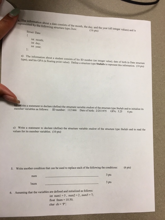 Solved The information about a date consists of the month, | Chegg.com