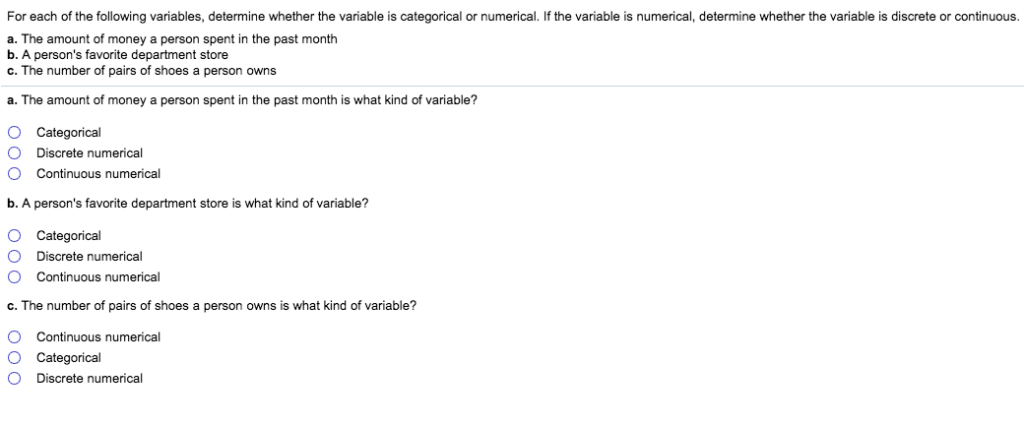 Solved For each of the following variables, determine | Chegg.com