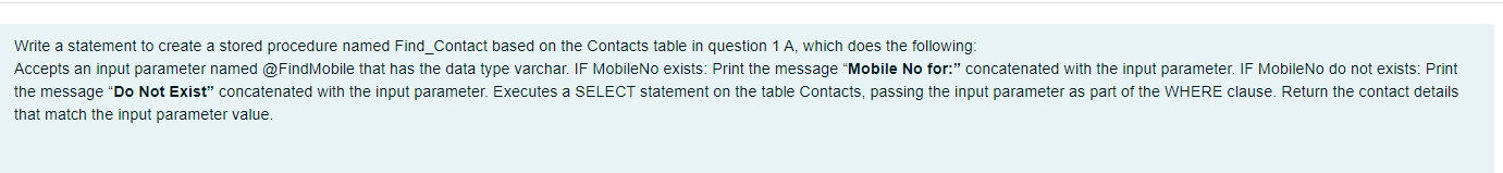 Solved The CONTACTS table have the following columns: | Chegg.com