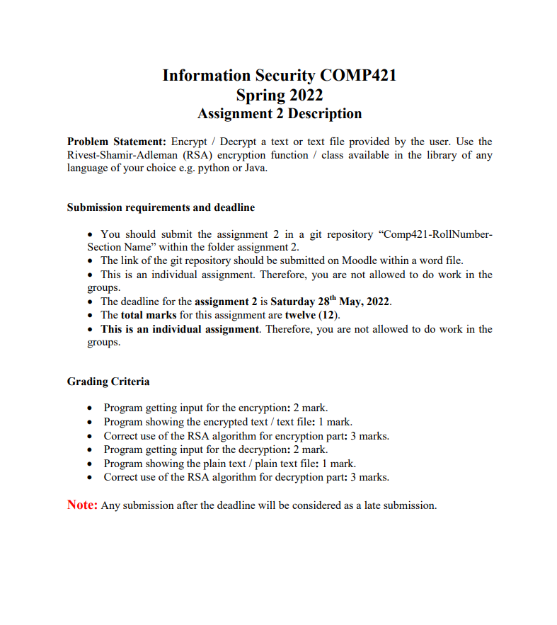 Solved Information Security COMP421 Spring 2022 Assignment 2 | Chegg.com