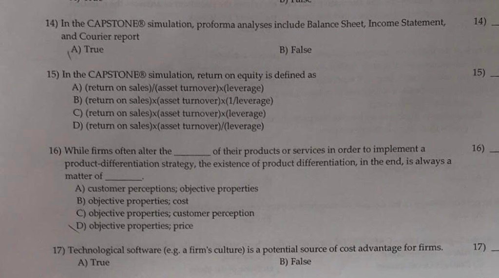 Solved 14)- 14) In the CAPSTONE® simulation, proforma | Chegg.com