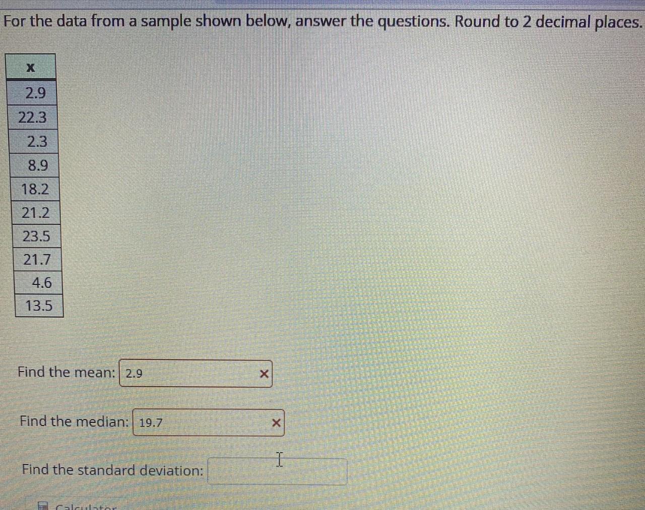 Solved For the data from a sample shown below, answer the | Chegg.com