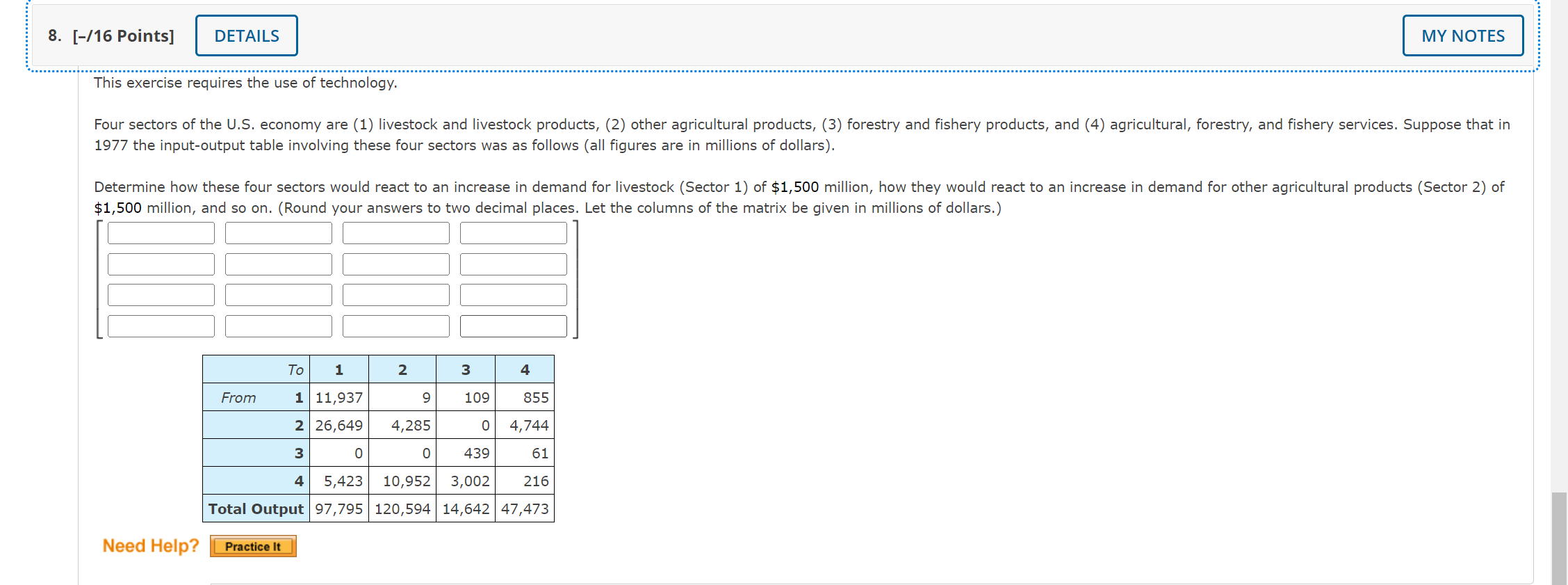 Solved 1977 the input-output table involving these four | Chegg.com