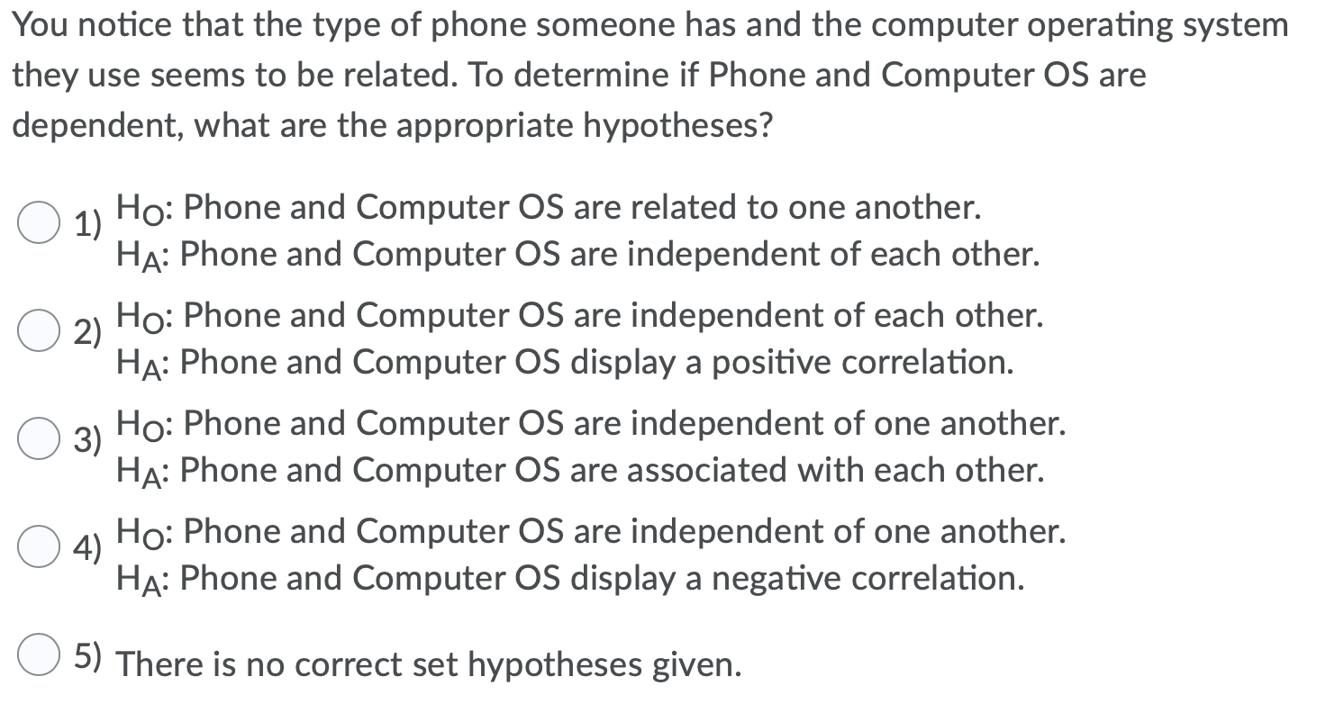 Solved You notice that the type of phone someone has and the | Chegg.com