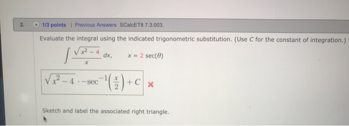 Solved 2. 113 points | Previous Answers SCalcET8 7.3.003 | Chegg.com