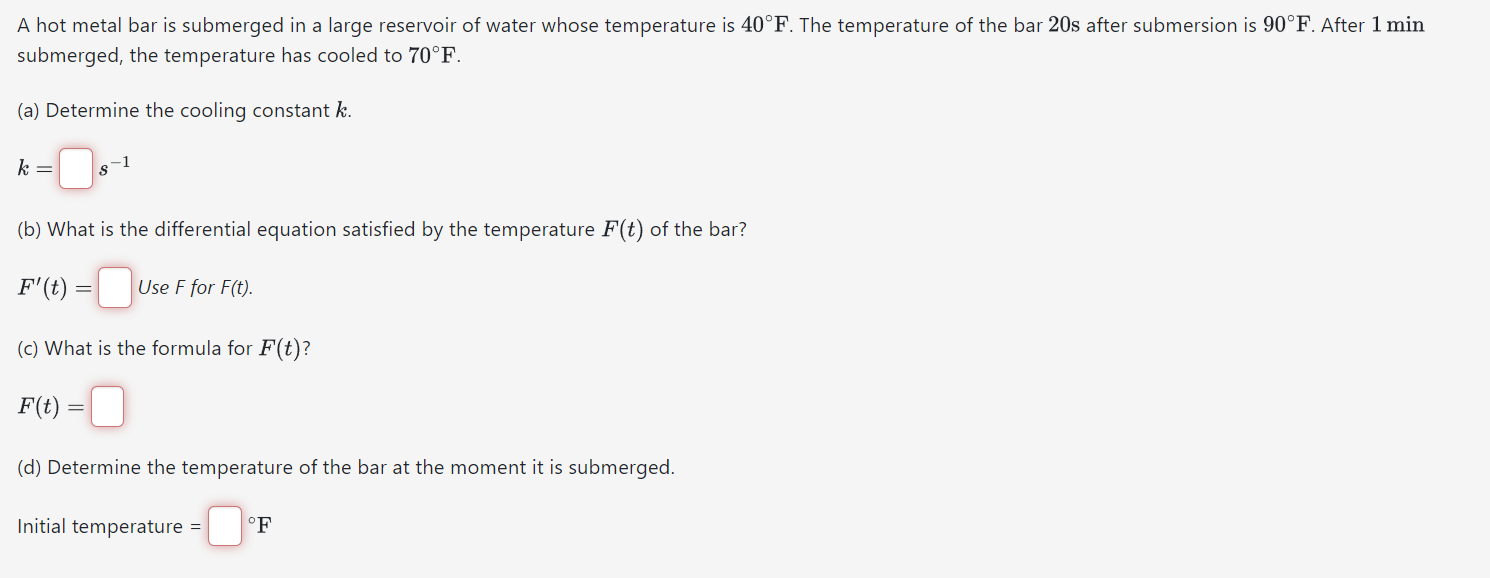 Solved A hot metal bar is submerged in a large reservoir of | Chegg.com