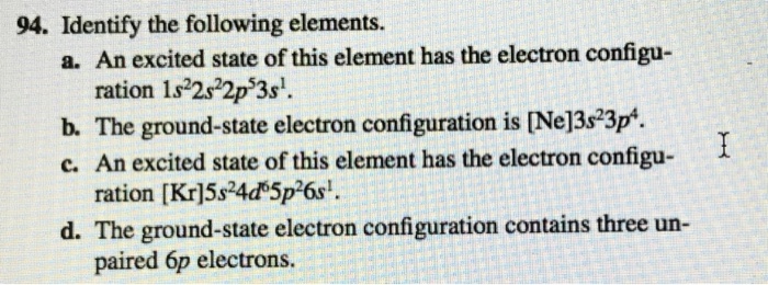 Solved 94. Identify the following elements. a. An excited | Chegg.com