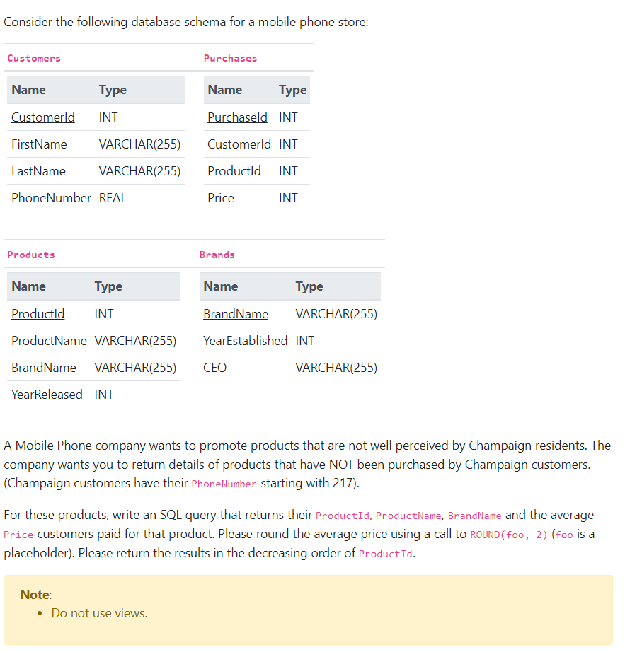 Solved Consider the following database schema for a mobile | Chegg.com