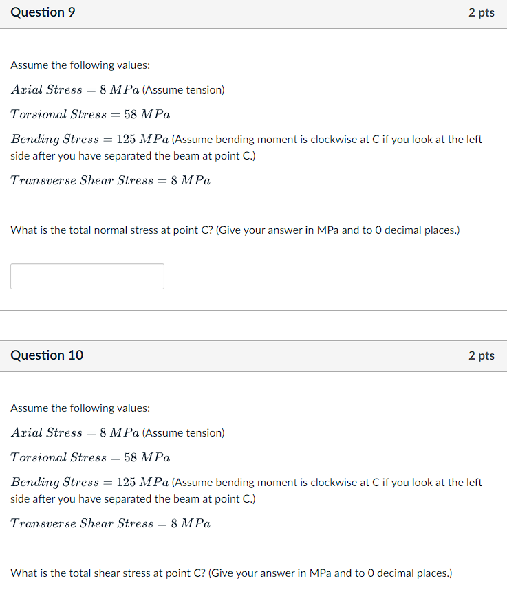 Solved Combined Loadings The beam has the loadings shown. - | Chegg.com