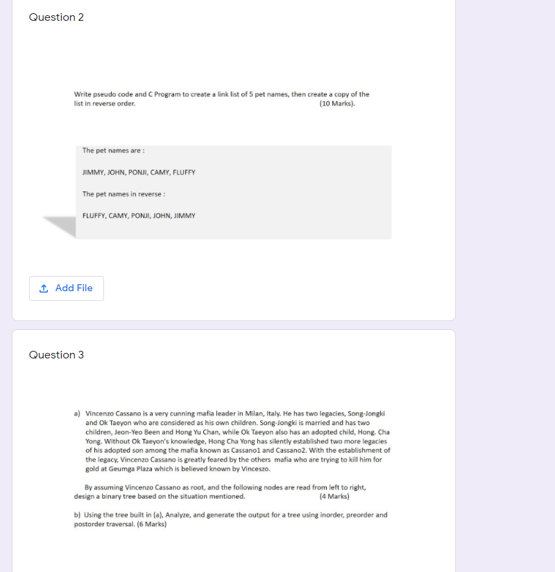 Solved Question 2 Write pseudo code and C Program to create | Chegg.com
