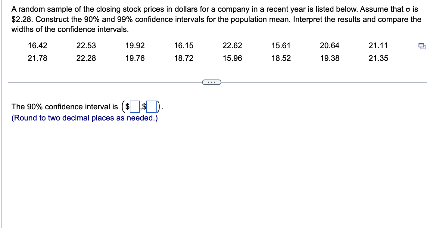 Solved A random sample of the closing stock prices in | Chegg.com