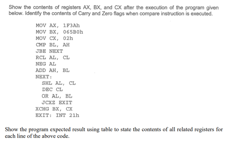 Solved Show the contents of registers AX, BX, and CX after | Chegg.com