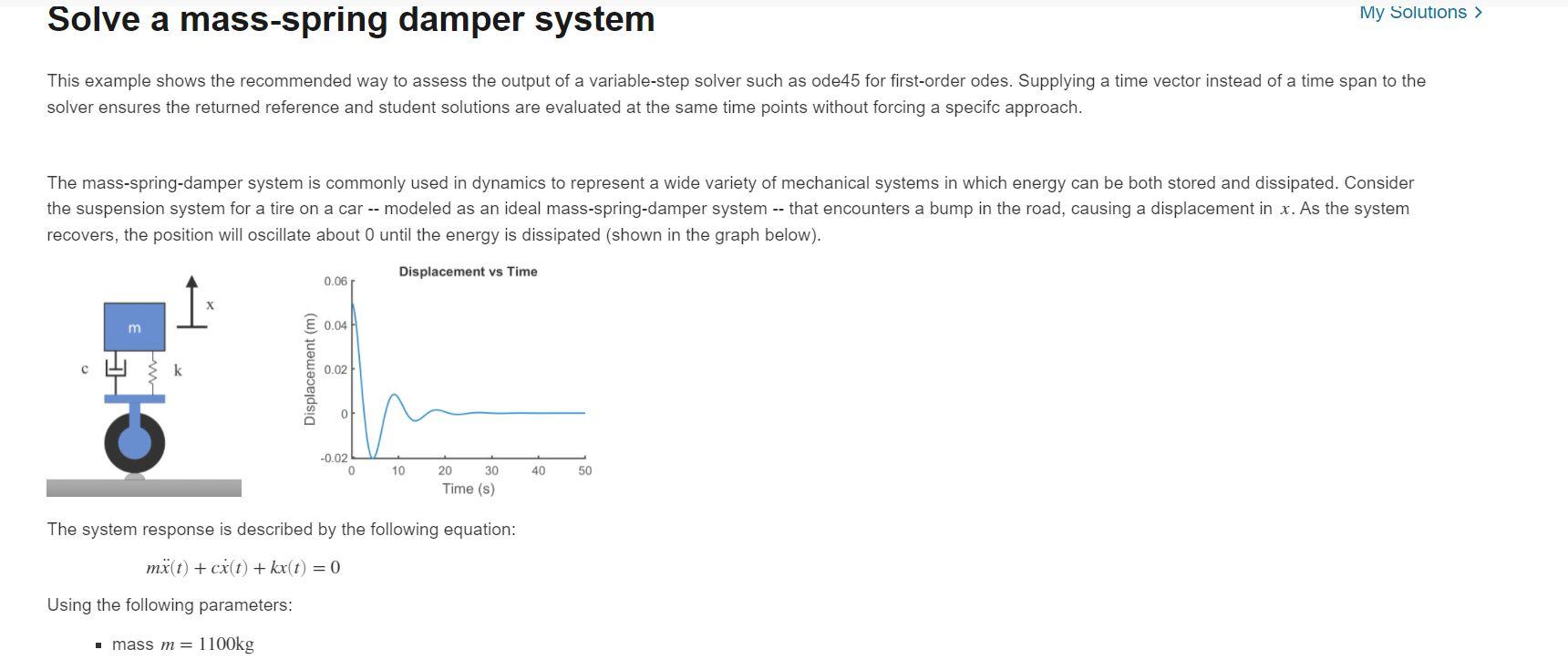 Solved Solve a mass-spring damper system My Solutions > This | Chegg.com