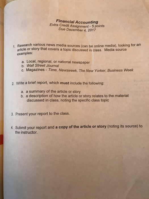 Financial Accounting Extra Credit Assignment-5 points | Chegg.com