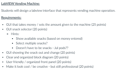 Solved LabVIEW Vending Machine: Students will design a | Chegg.com