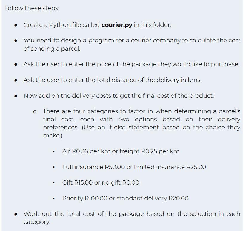 Solved Follow These Steps Create A Python File Called Chegg