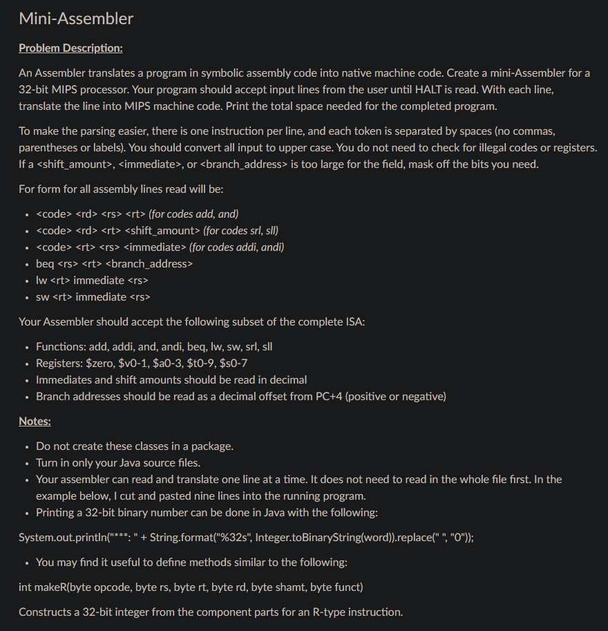 Solved Using java create an assembler for a 32bit MIPS | Chegg.com