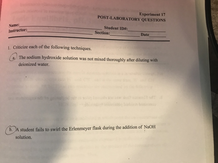 Solved Experiment 17 POST-LABORATORY QUESTIONS Name: | Chegg.com
