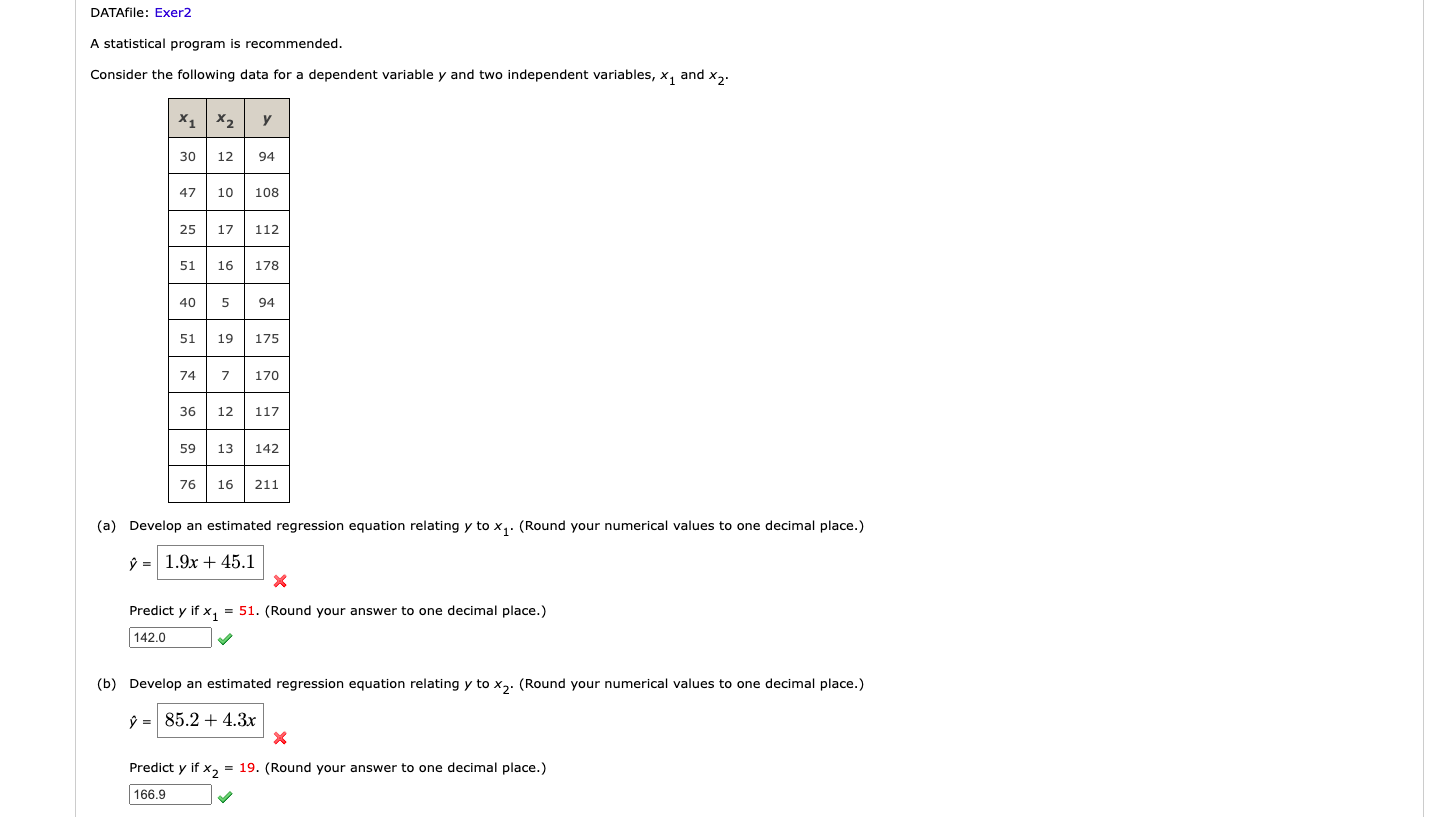 Solved DATAfile: Exer2 A statistical program is recommended. | Chegg.com