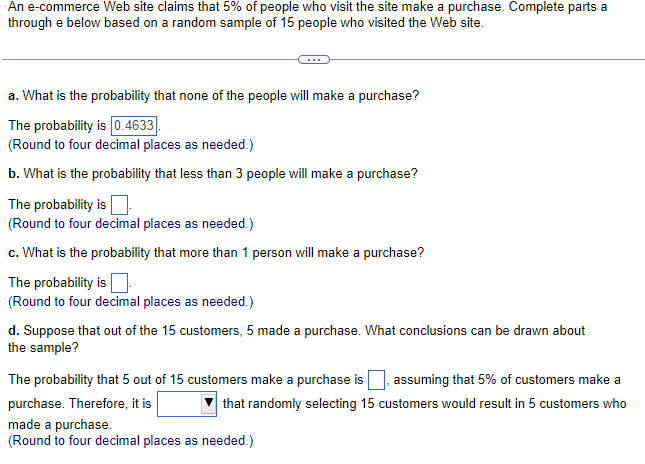 Solved An e-commerce Web site claims that 5% of people who | Chegg.com