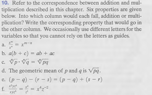 Solved 10. Refer to the correspondence between addition and | Chegg.com