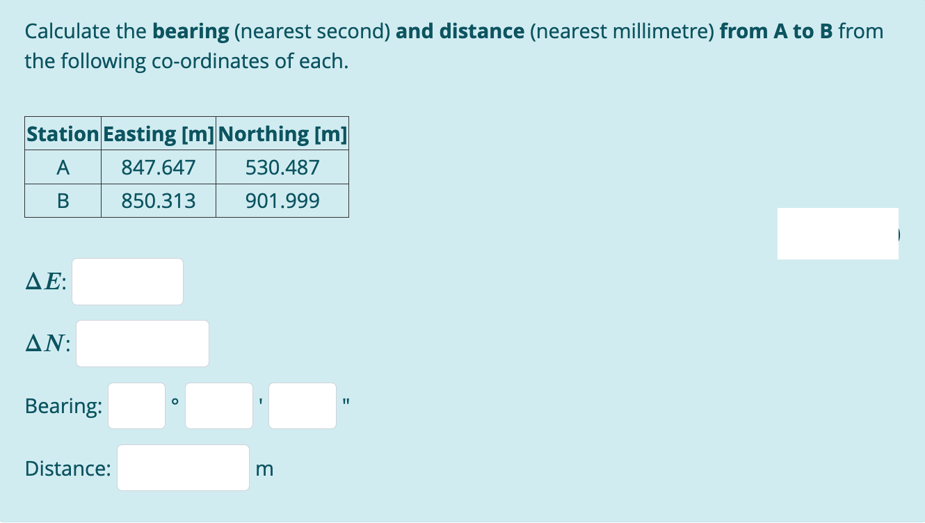 Solved Calculate the bearing (nearest second) and distance | Chegg.com