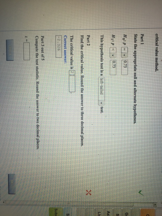 Solved Part 1 State the appropriate null and alternate | Chegg.com