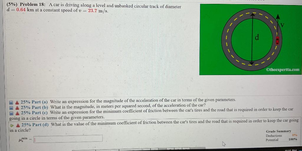 Solved (5\%) Problem 18: A car is driving along a level and | Chegg.com