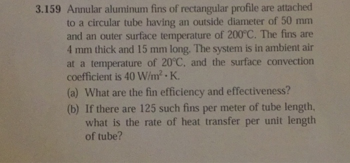 Solved 3.159 Annular aluminum fins of rectangular profile | Chegg.com