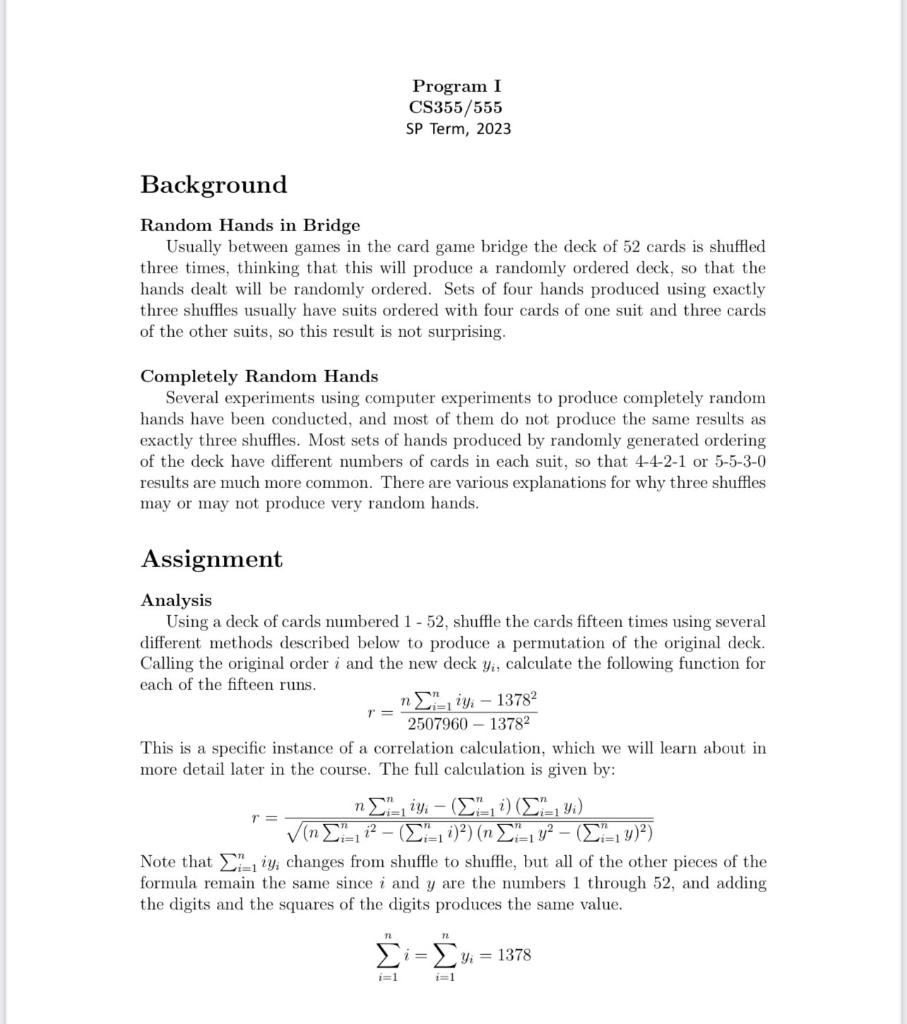 Solved Completely Random Hands Several experiments using | Chegg.com