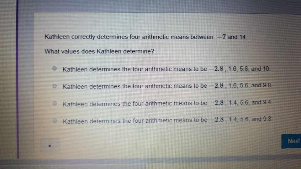 Solved Kathleen correctly determines four arithmetic means | Chegg.com