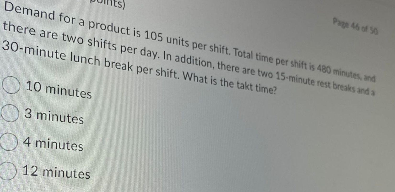 Solved Demand for a product is 105 ﻿units per shift. Total | Chegg.com