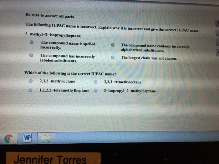 Be sure to answer all parts. The following IUPAC name | Chegg.com