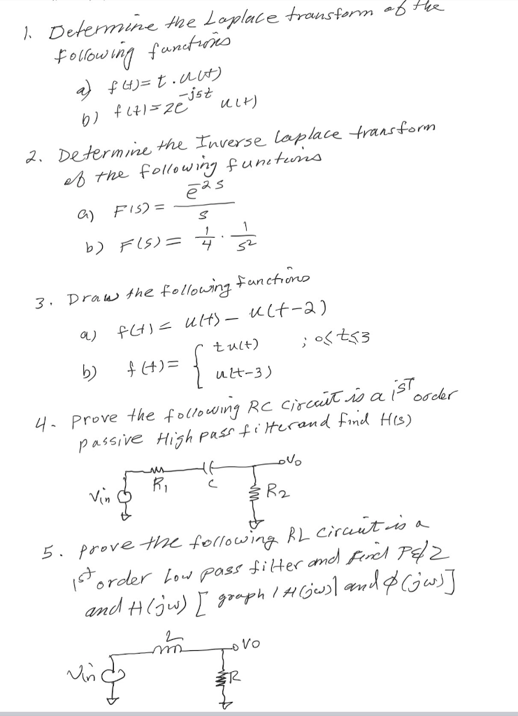 Solved 1. Determine the Laplace transform of the following | Chegg.com