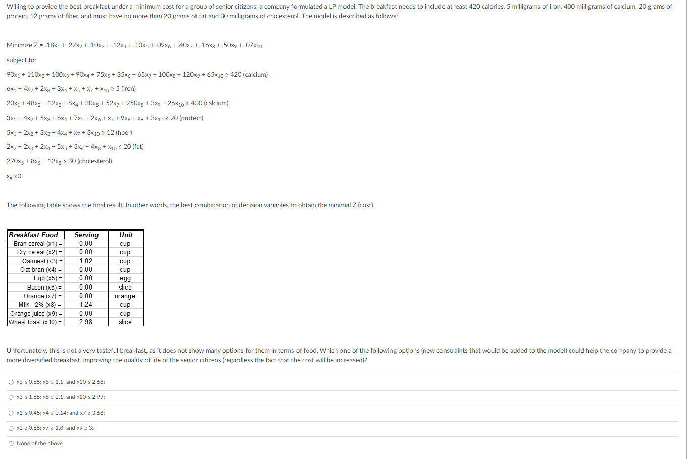 Solved Willing to provide the best breakfast under a minimum | Chegg.com