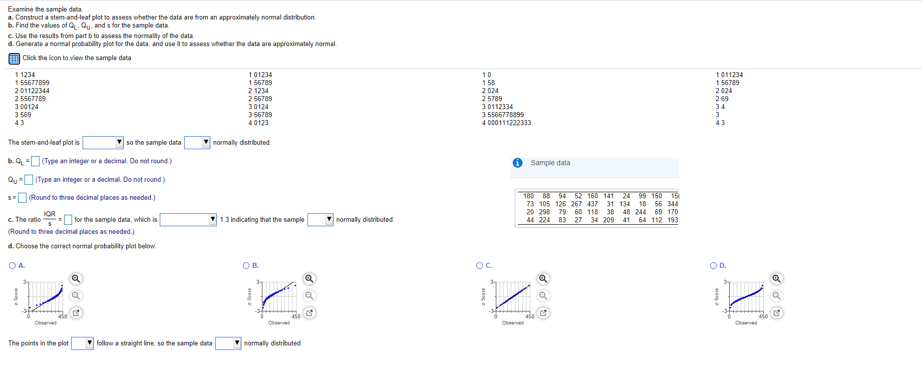 Solved Examine the sample data. a. Construct a stem-and-leaf | Chegg.com