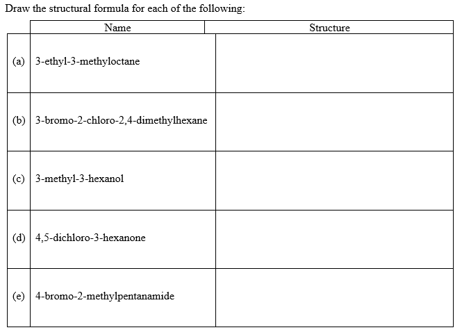 Solved Draw the structural formula for each of the | Chegg.com