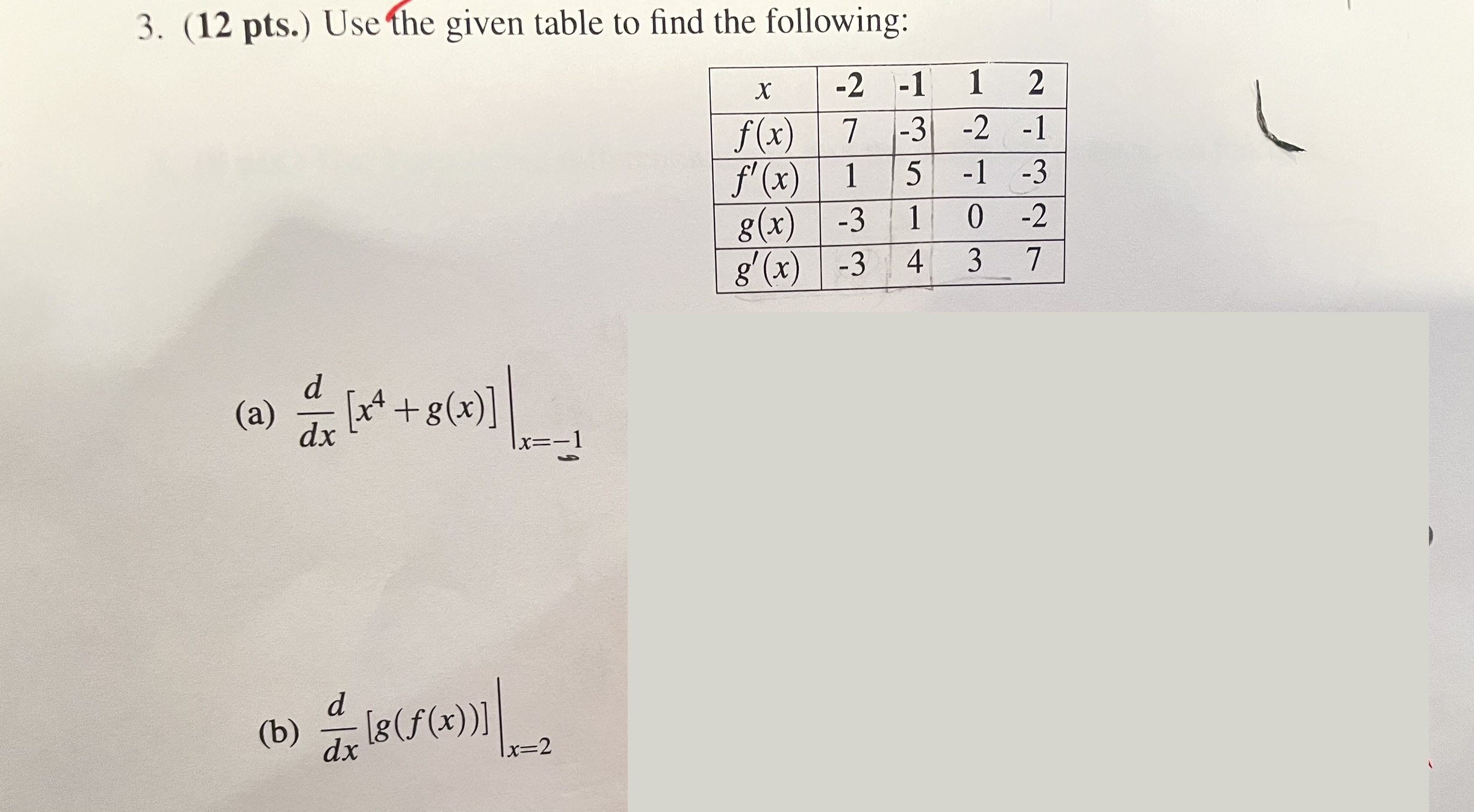 (12 ﻿pts.) ﻿Use the given table to find the | Chegg.com