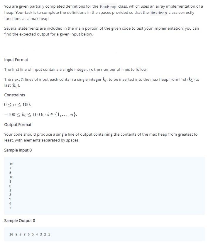 Solved This activity is about Max Heap Implementation. | Chegg.com