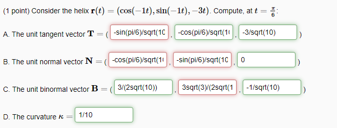 Solved (1 point) Consider the helix | Chegg.com