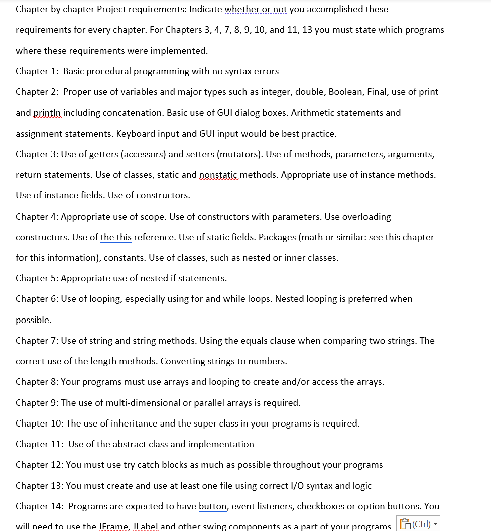 Solved Chapter by chapter Project requirements: Indicate | Chegg.com