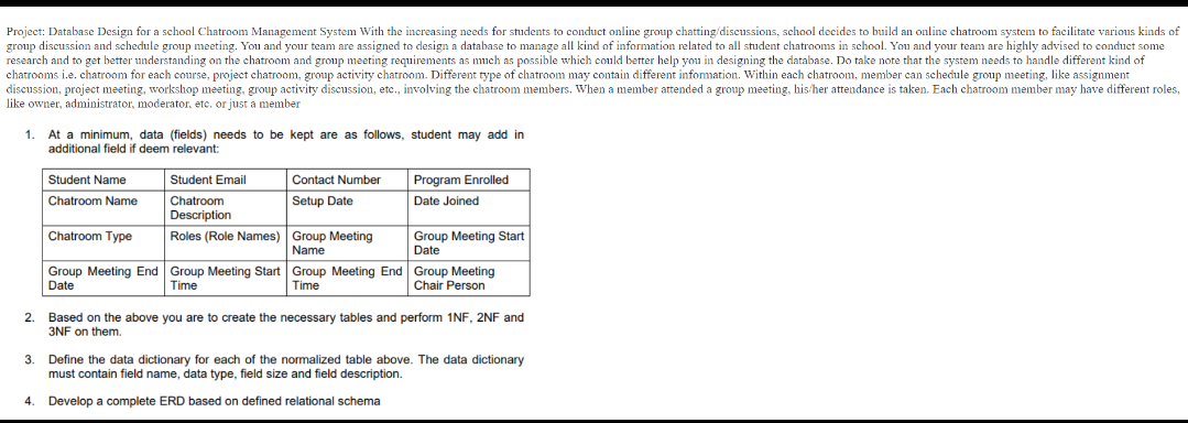 Solved Project: Database Design for a school Chatroom | Chegg.com