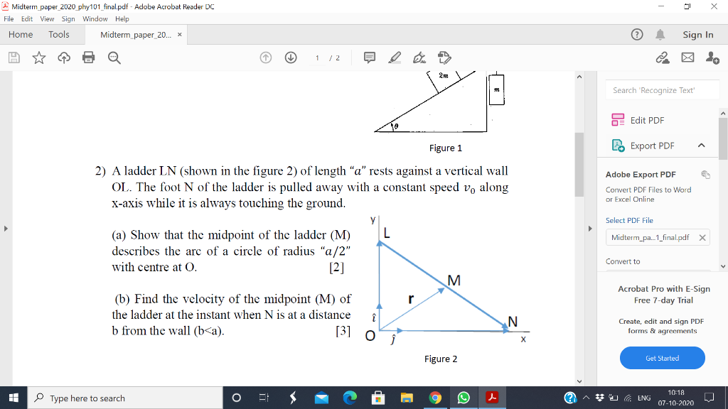 Solved Midterm_paper_2020_phy101_final.pdf - Adobe Acrobat | Chegg.com