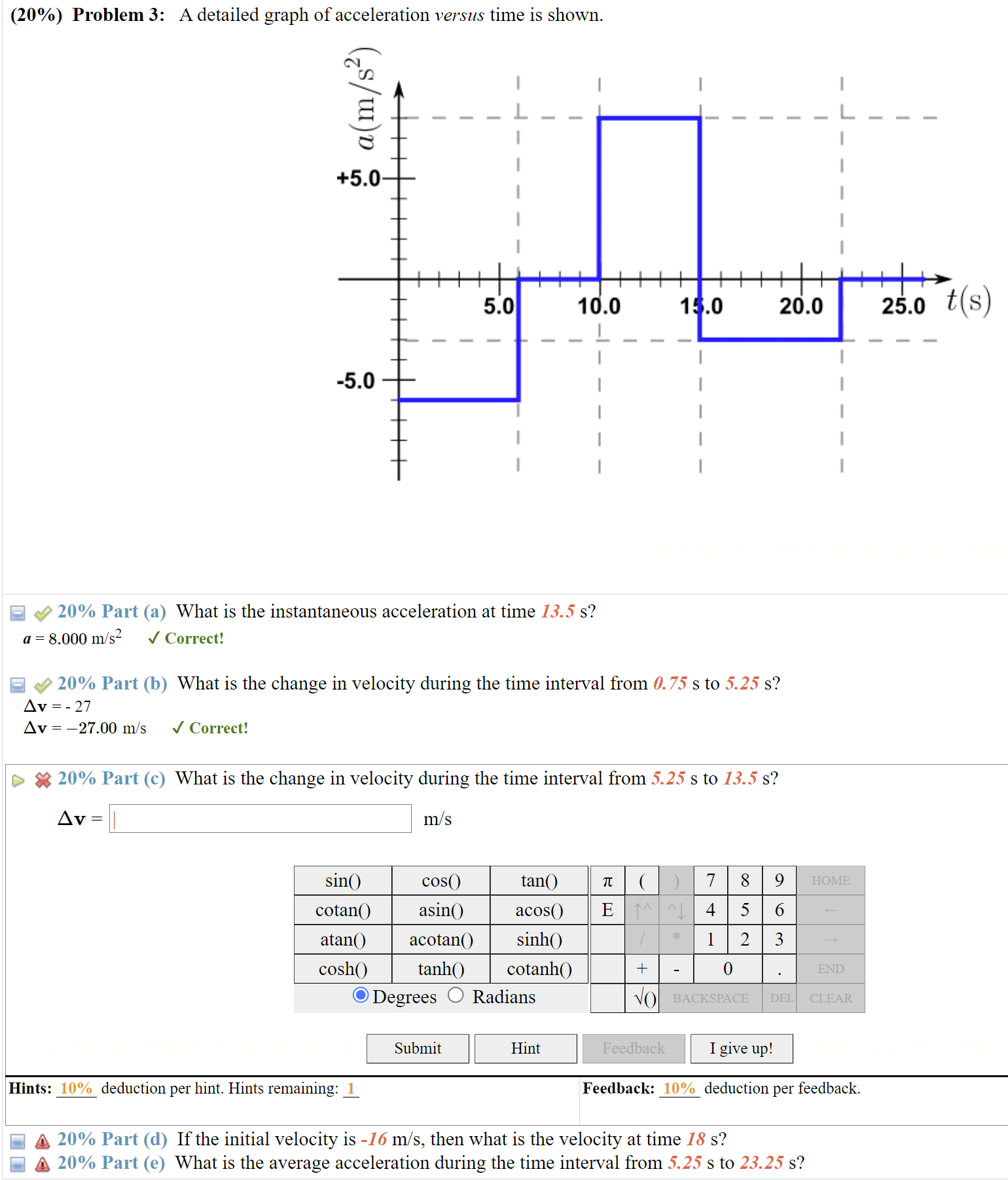 Solved (20\%) Problem 3: A detailed graph of acceleration | Chegg.com