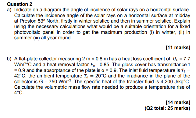 Solved Question 2 a) Indicate on a diagram the angle of | Chegg.com