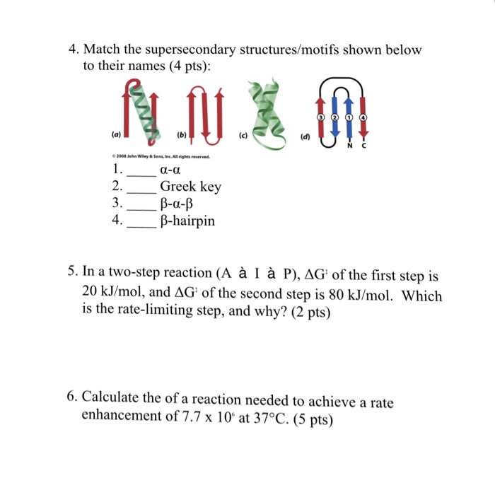 Solved 4. Match the supersecondary structures/motifs shown | Chegg.com