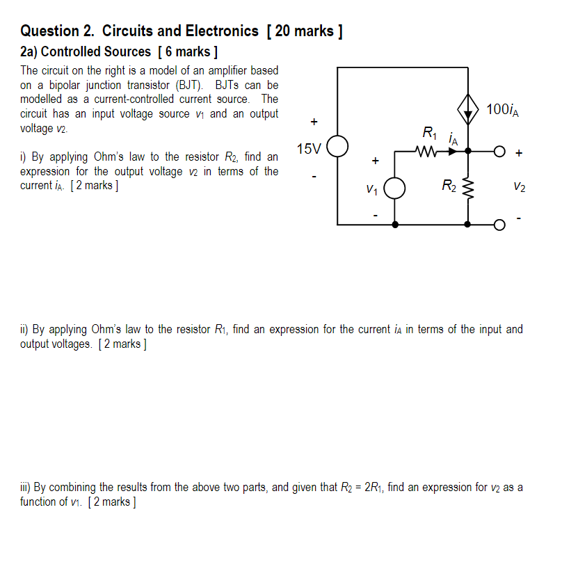 Solved Question 2. Circuits and Electronics [20 marks ] 2a) | Chegg.com