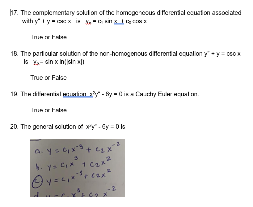 Solved 17. The complementary solution of the homogeneous | Chegg.com